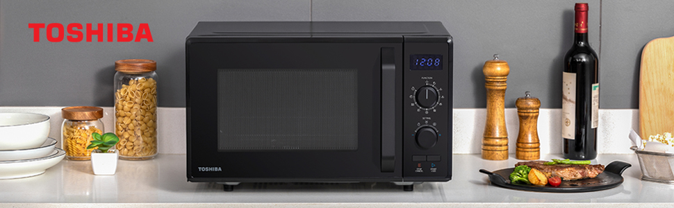Toshiba 900w 23L Microwave Oven with 1050w Crispy Grill, Energy Saving Eco Function, 8 Auto ...
