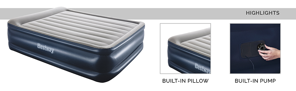 Amazon.com : Bestway Tritech Inflatable Air Mattress 22 Inch Queen-Sized 2 Person Bed with Built ...