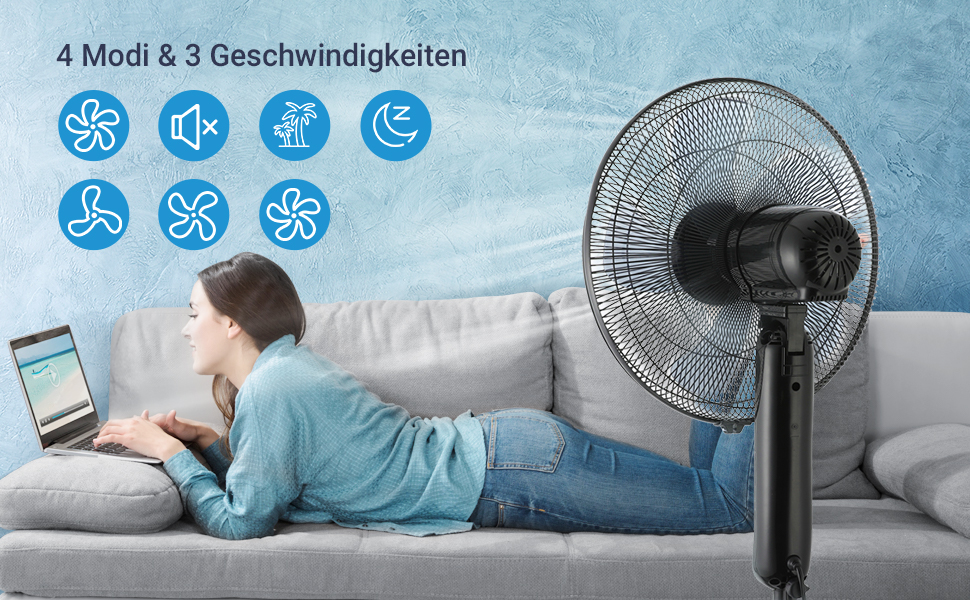 Midea FS40-15FR Standventilator Leise mit Fernbedienung, 3 Geschwindigkeitsstufen,LED Anzeige, 7 ...