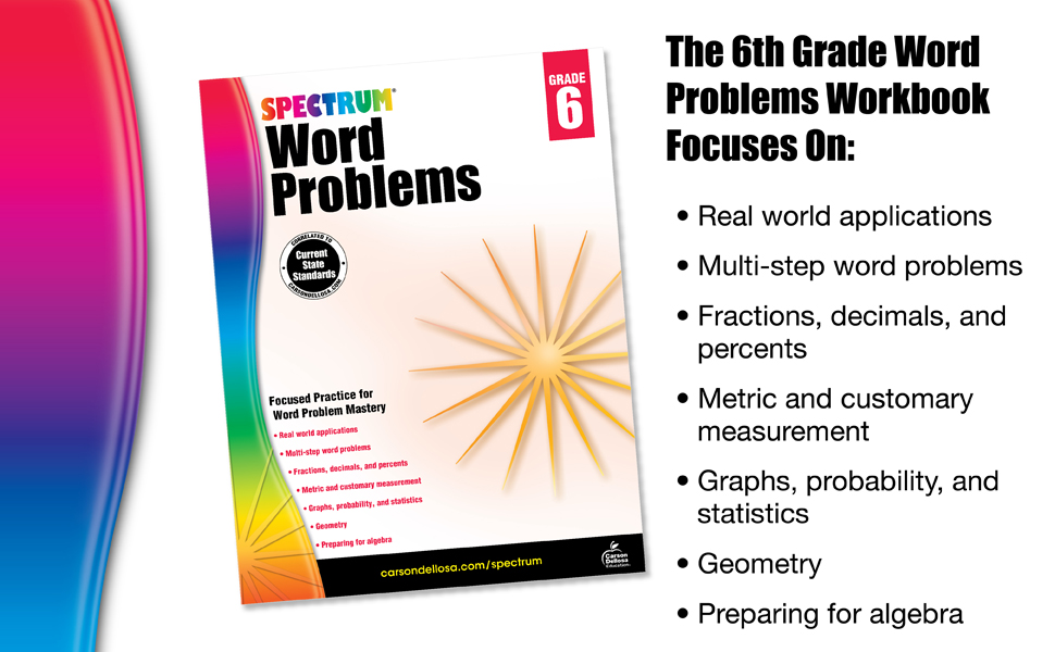 Spectrum Grade 6 Math Word Problems Workbook—6th Grade State Standards ...