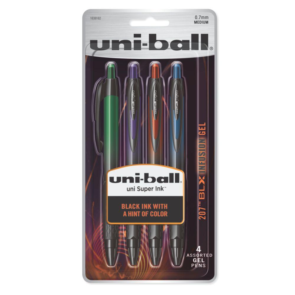 uni-ball 207 Retractable Medium Point Gel Pens, 4 Assorted Ink Pens ...