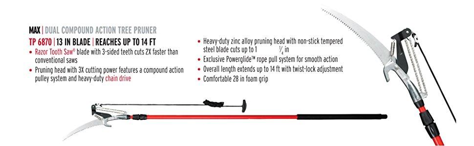 Corona TP 6870 Dual Compound Action Tree Pruner, 13-Inch Razer Saw, 7 ...