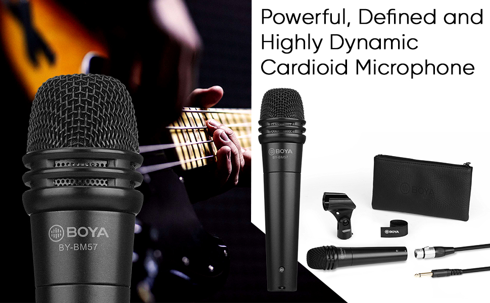 Boya BY-BM57 Professional Cardioid Dynamic Instrument Microphone with 5 metre XLR Cable, Built ...