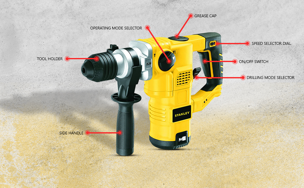 STANLEY STHR323K 32mm 1250-Watt 3 Mode L-Shape SDS-Plus 5Kg Hammer with ...