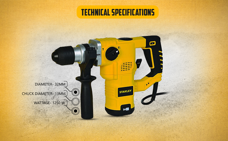 STANLEY STHR323K 32mm 1250-Watt 3 Mode L-Shape SDS-Plus 5Kg Hammer with ...