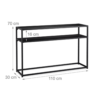 Relaxdays Konsolentisch, 2 Ablagen, aus Metall & MDF, platzsparend, schmaler Beistelltisch, 70 x ...