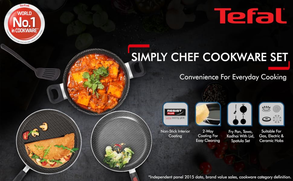 Buy Tefal Simply Chef 4 Piece Non-Stick Cookware Set (Rio Red) Online at Best Prices in India ...