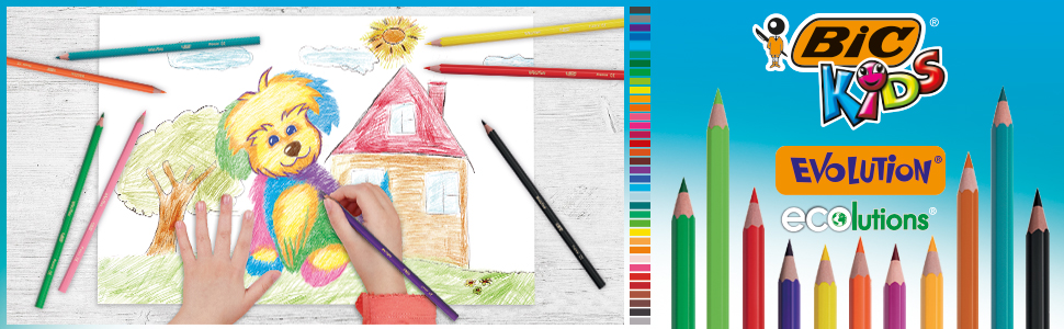 BIC Kids Evolution ECOlutions Crayons de Couleur Enfant, Parfait pour l'Ecole - Couleurs ...
