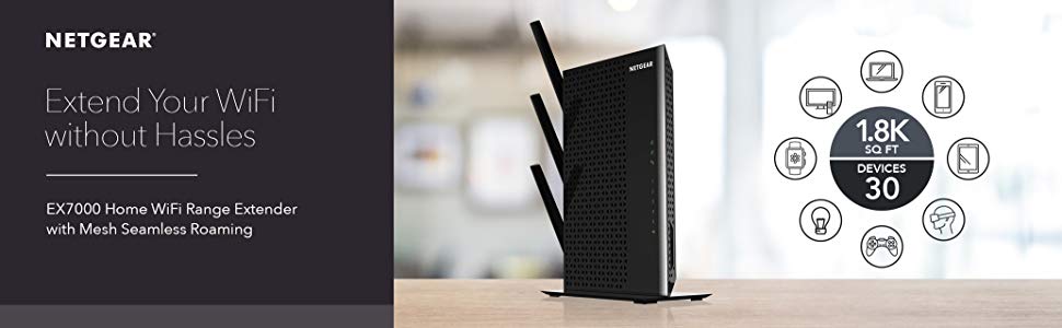 NETGEAR WiFi Mesh Range Extender EX7000 - Coverage up to 1800 sq.ft. and 30 devices with AC1900 ...