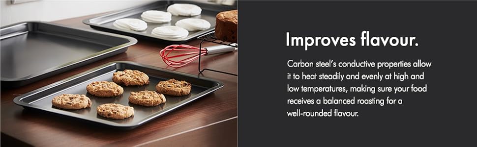 VonShef Baking Tray Set of 3 - Non-Stick Carbon Steel Oven Trays for ...