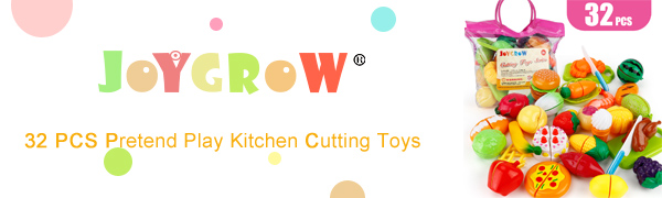 JoyGrow 32 stycken matleksaker, frukt, grönsaker, leksaker, rollspel, pedagogiska köksleksaker ...