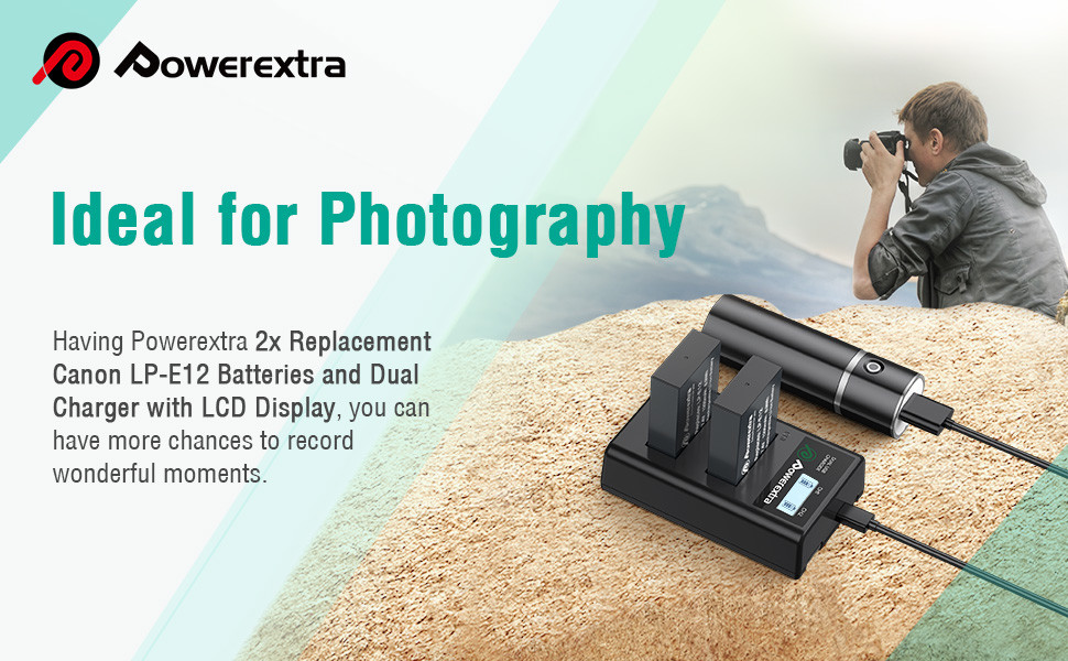 Powerextra 2 Pack LP-E12 LP E12 Battery and Dual LCD Battery Charger,Compatible with Canon EOS ...