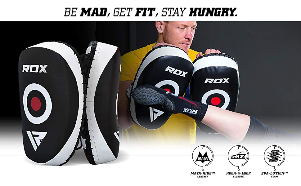 RDX Thai Pads for Kickboxing Muay Thai with Solid Handle Grip, Maya Hide Leather Curved Strike ...