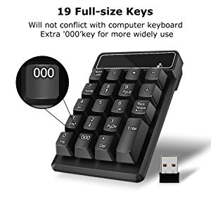 Wired Number Pad,Portable Mini USB 2.4GHz 19-Key Financial Accounting ...