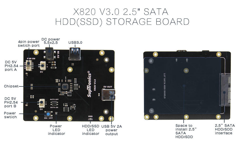 Geekworm Raspberry Pi 3 B+/3B SATA HDD/SSD Storage Expansion Board ...
