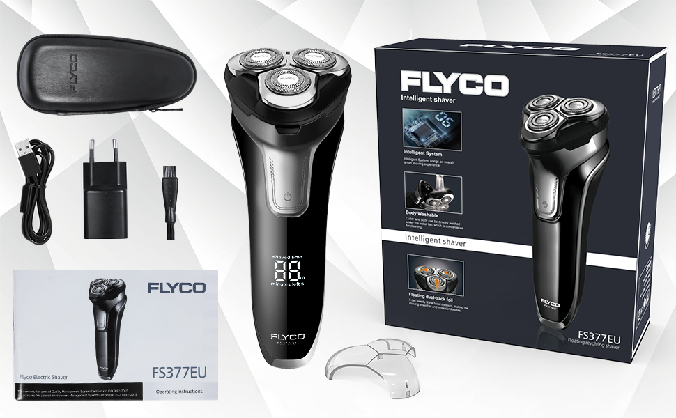 FLYCO Electric Shavers for Men, 3D Mens Rotary Shaver with Pop-up Trimmer, LCD Display & Travel ...