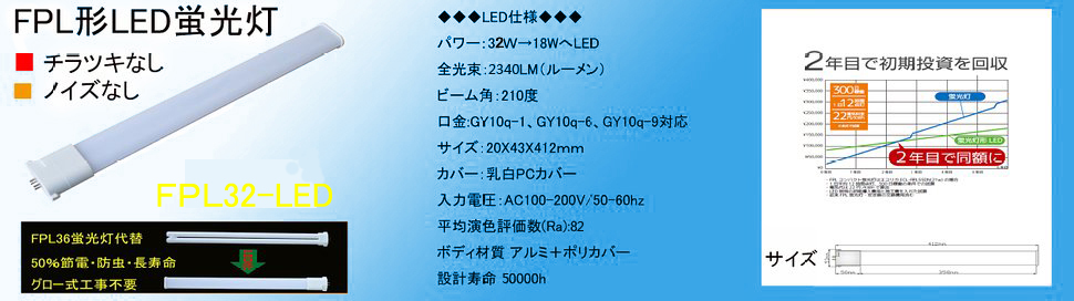 Amazon.co.jp : FPL32 LED LEDツイン蛍光灯 FPL32形 GY10q-1 蛍光管からLEDへ 昼光色FPL32EX-D 幅412mm FPL32LEDはGY10Q共用 ...