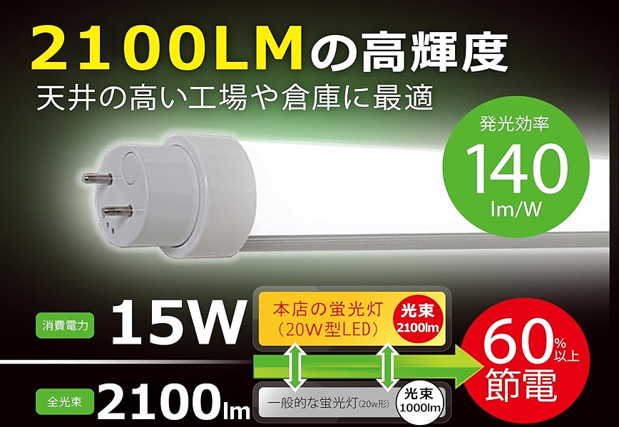 Amazon | 2年保障 ＆ 【FL20W 消費20W→15W 高輝度 他社20w型より2倍の明るさ 2100lm】 LED蛍光灯 20w形、直管 20w型 20型 58cm、580mm ...