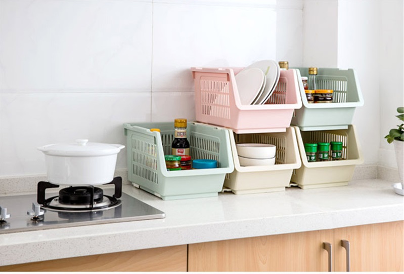 Stvin Stackable Plastic Basket Storage, Multicolour, Standard, 33 x 23 ...