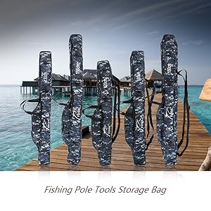 Lixada Portable Folding Fishing Rod Carrier Canvas Fishing Pole Tools Storage Bag Case Fishing ...