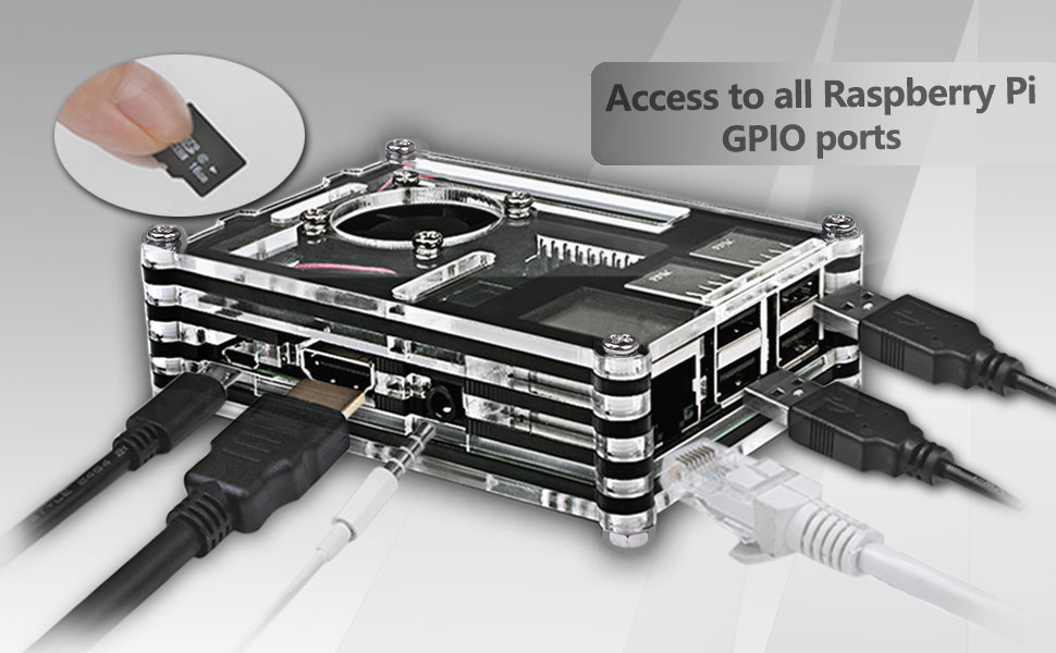 Smraza Raspberry Pi 3 B+ Case with Fan, Heatsinks, 2.5A Power Supply, USB Cable with On/Off ...