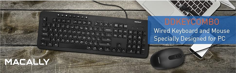 Macally USB Wired Keyboard and Mouse Combo Bundle - Simple & Easy to ...