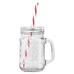 Amazon.com: Mason Jar Mugs with Handle, SILVER Lid and Plastic Straws. 16 Oz. Each. Old Fashion ...