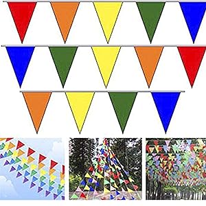 Amazon.com: Adorox 100 Foot Multicolor Plastic Pennant Banner Birthday ...