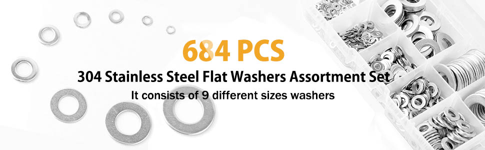 Stainless Steel Flat Washers Assortment 684pcs - Vadania | Home Upgrader