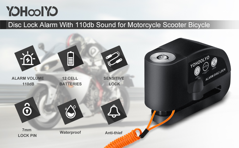 Amazon.com: YOHOOLYO Alarm Disc Lock Motorcycle Disc Brake Lock Anti-theft Waterproof 110dB ...