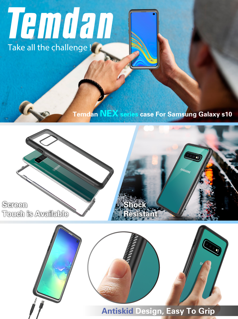 Amazon.com: Temdan Samsung Galaxy S10 Case Full Body Heavy Duty Dropproof Shockproor Bumper Case ...