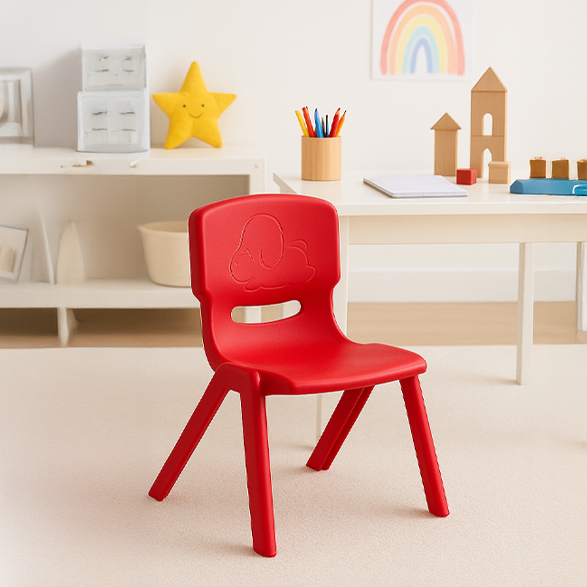 happy bear kids plastic study chair – red, ages 2–10