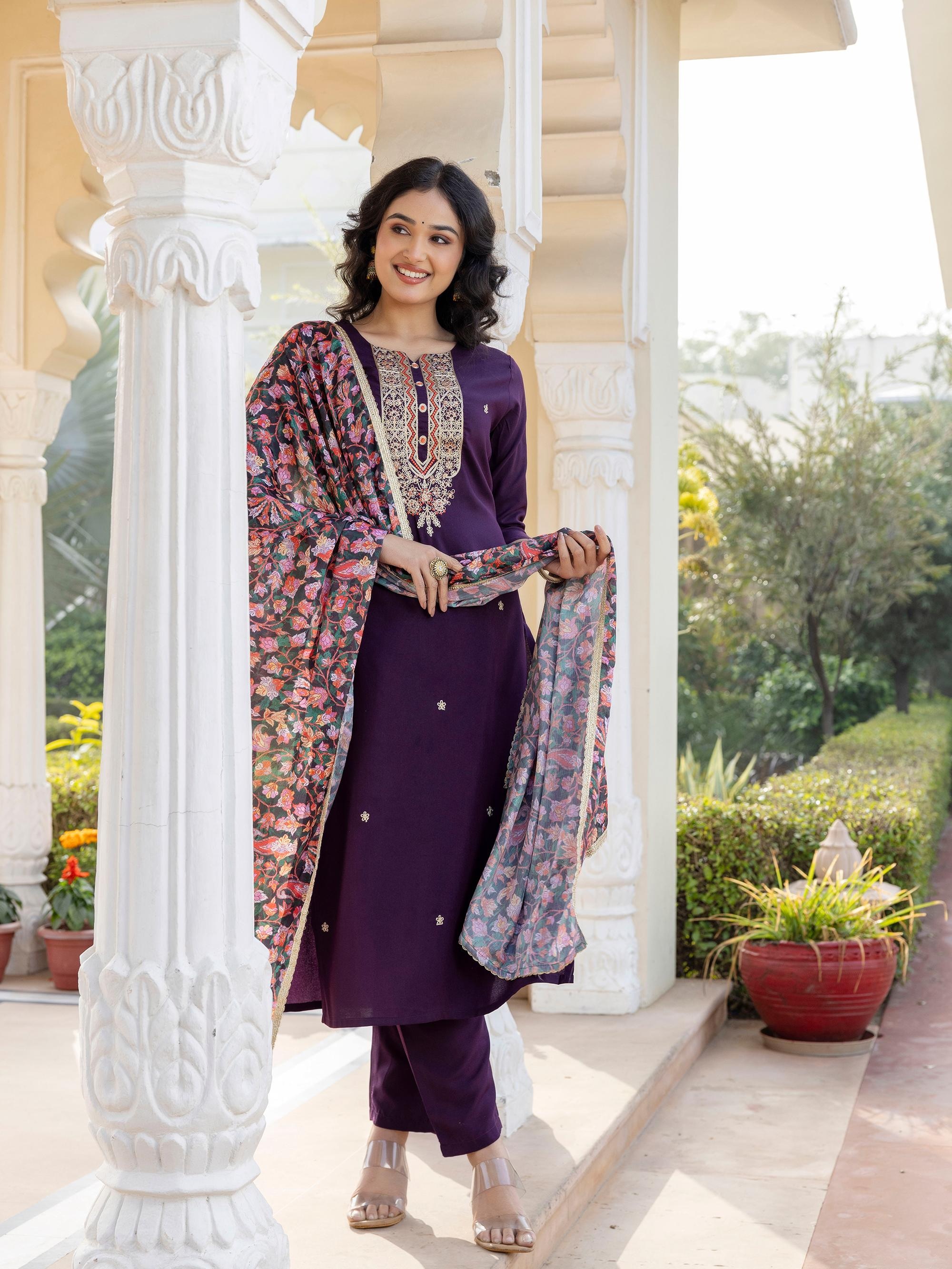 Rayon Embroidered Straight Kurta Set - NAVLIK