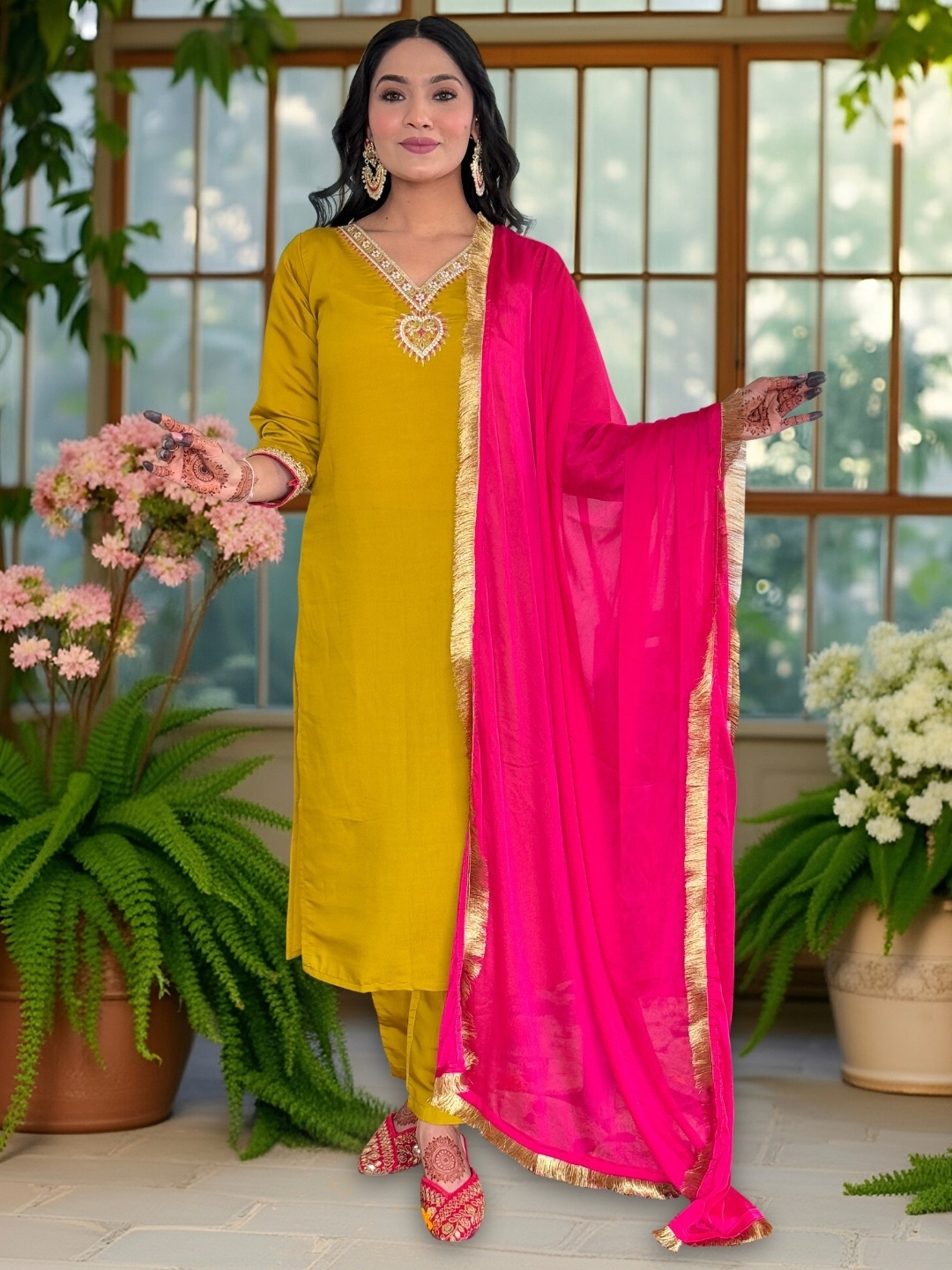 Buy Lemon Chanderi Silk Embroidered Straight Kurta With Chanderi Silk ...