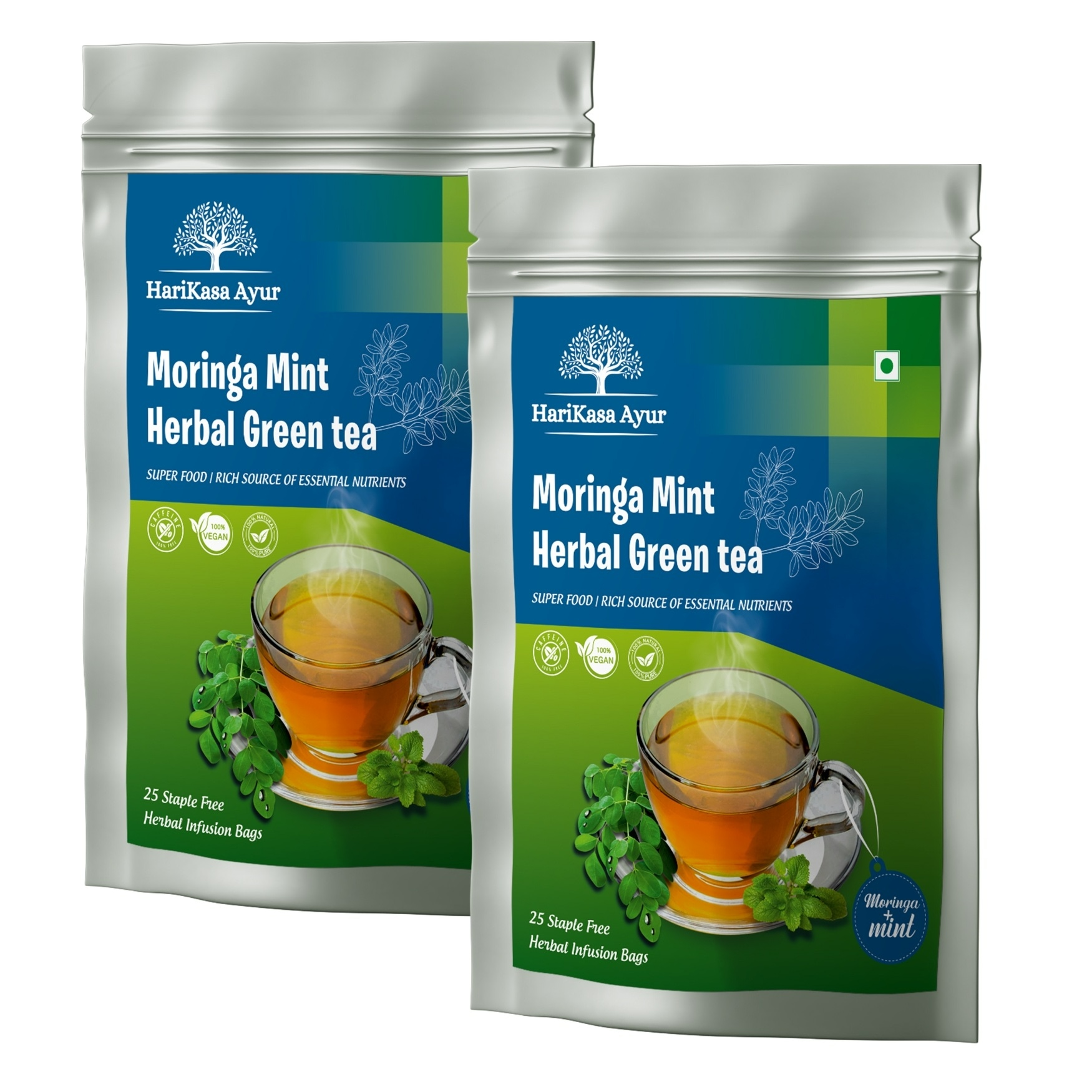 Buy HariKasa Ayur Organic Moringa and Mint Herbal Green Tea Hollistic Wellness and Immunity ...