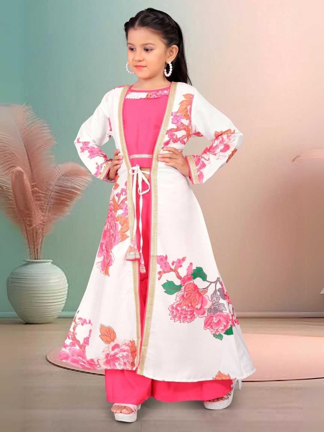 Buy Pink White Rayon Printed A-Line Kurta with Rayon Pant & Dupatta Set ...