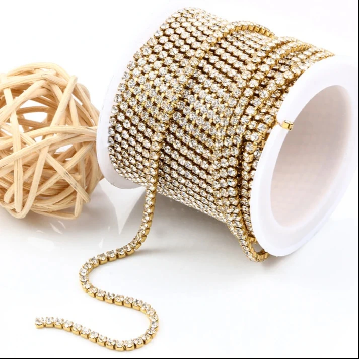 Buy Stone Chain for Jewellery Making, 2mm, White Stone/Gold Base - Pack ...