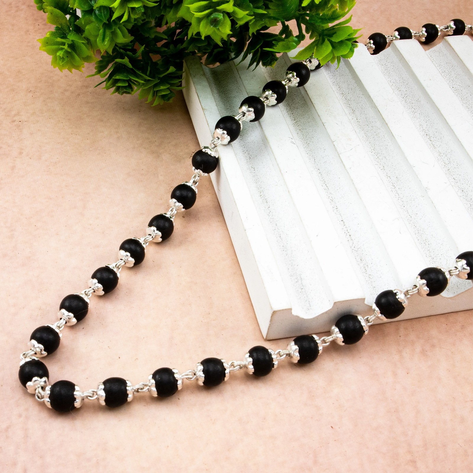 Buy Silver Plated Karungali Mala |Original Ebony Wood Beads, 54 Beads ...