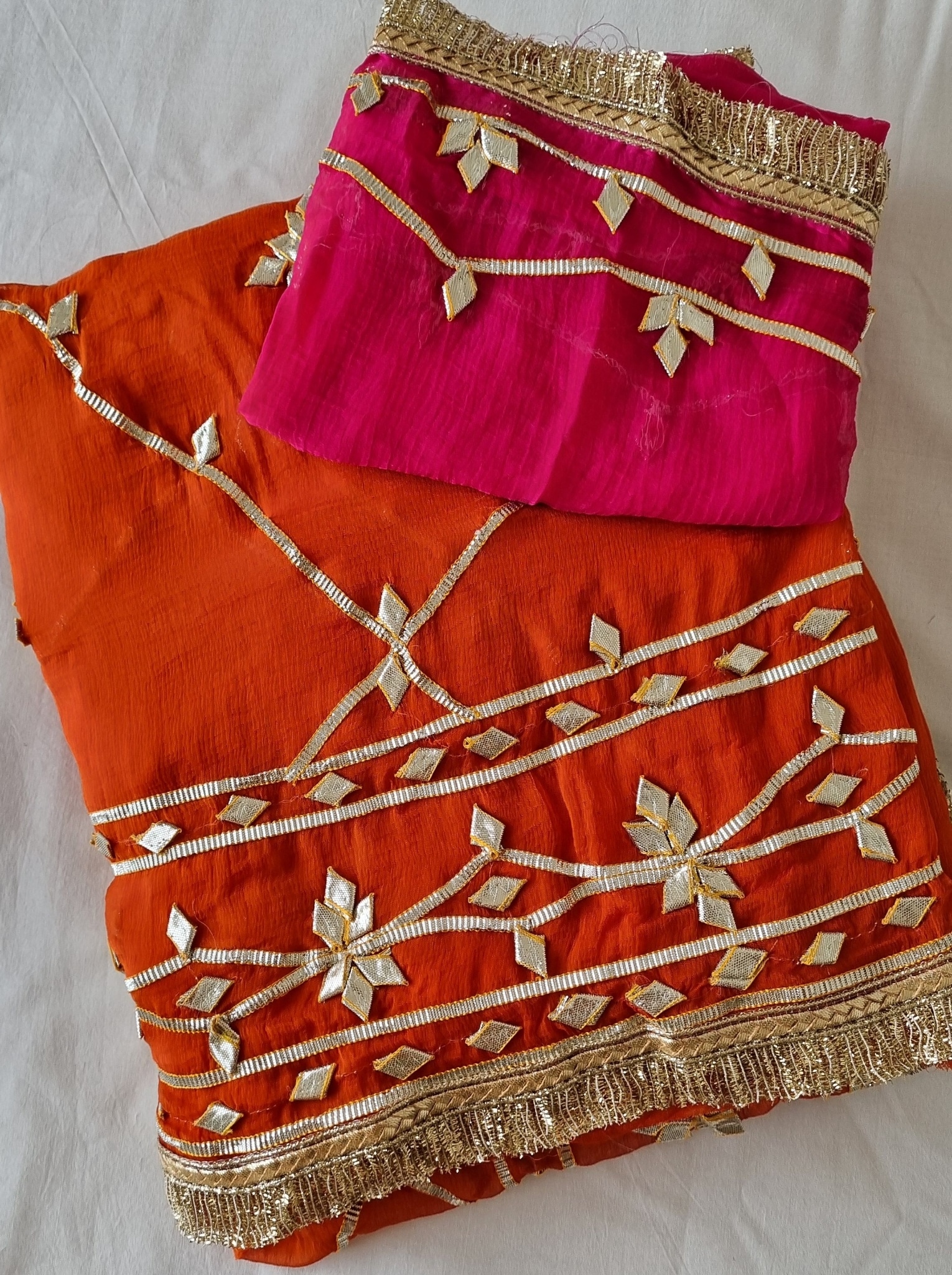 Buy Rust Orange Golden Kaccha Gotta Chiffon Saree | GOLDENDORI HANDLOOM