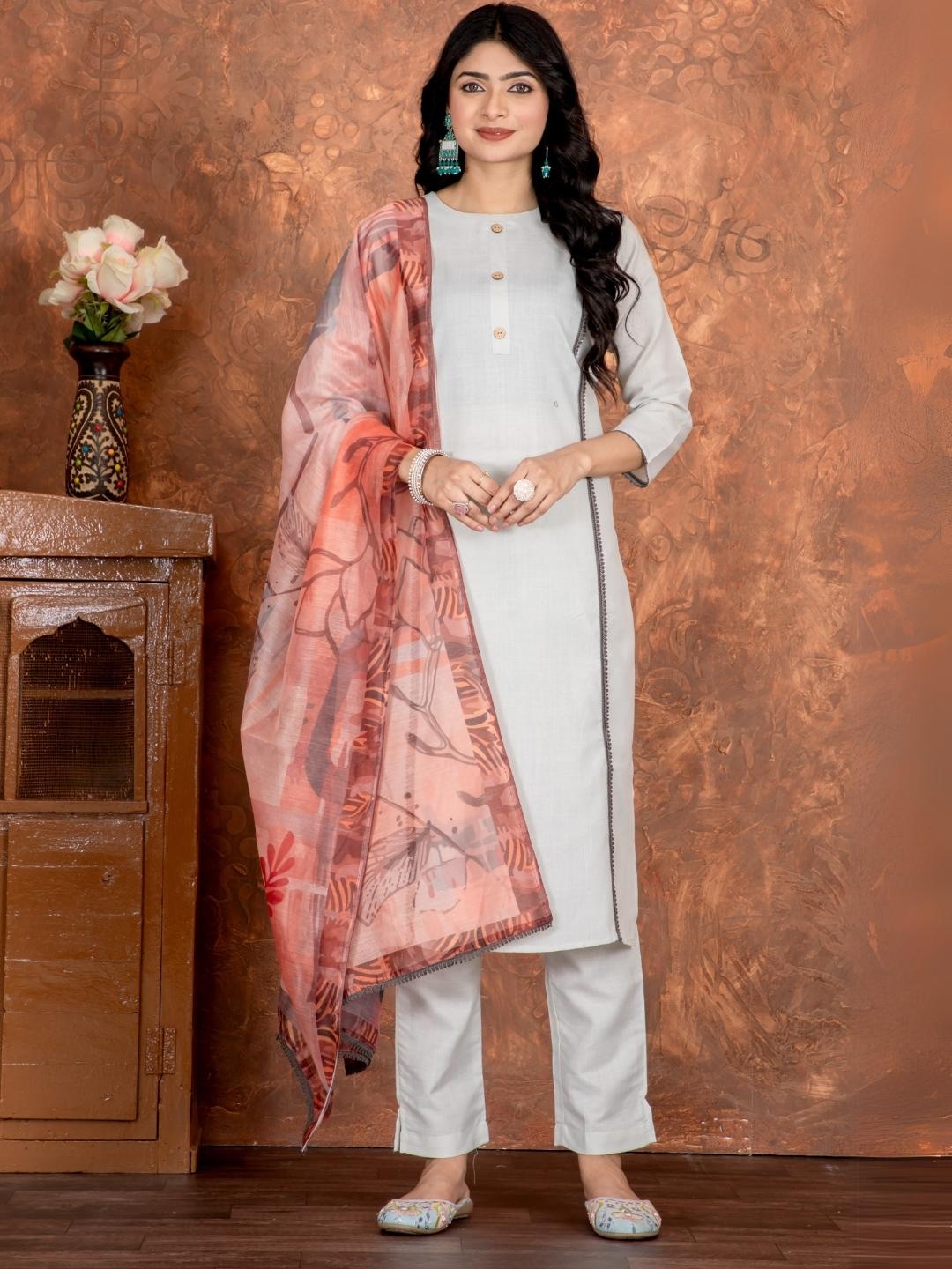 Buy White Cotton Slub Lace Work Kurta Set With Cotton Slub Pant ...