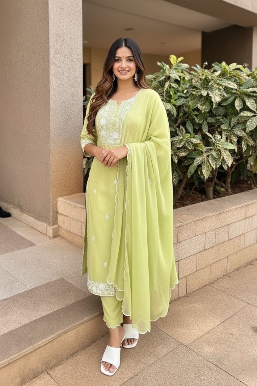 Buy "Nazakat-e-Chaman" – Pastel Green Hand-Embroidered Suit | Royal Suits