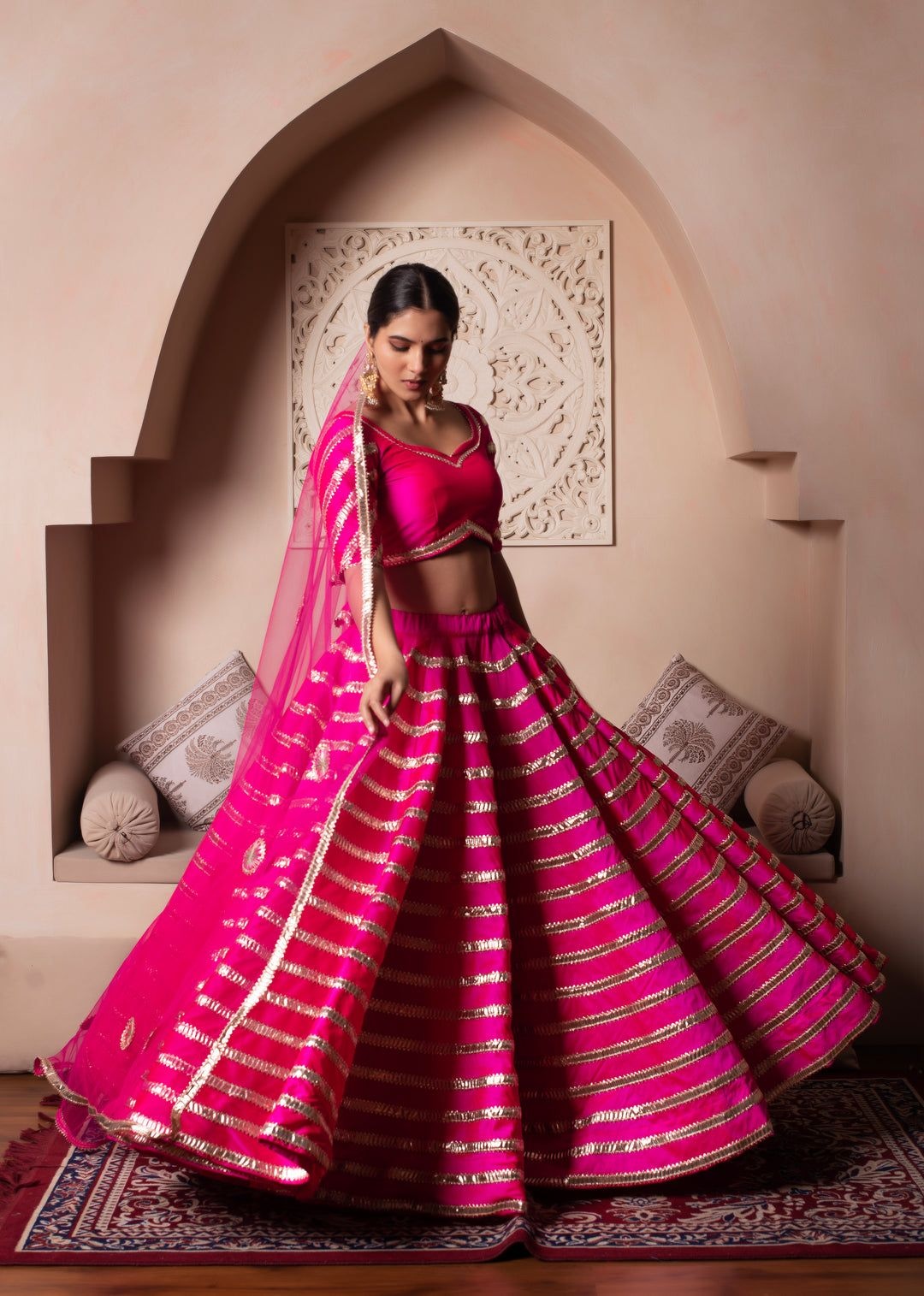 Buy HOT PINK GHAZAL GOTTA LEHENGA SET | Radha Threads