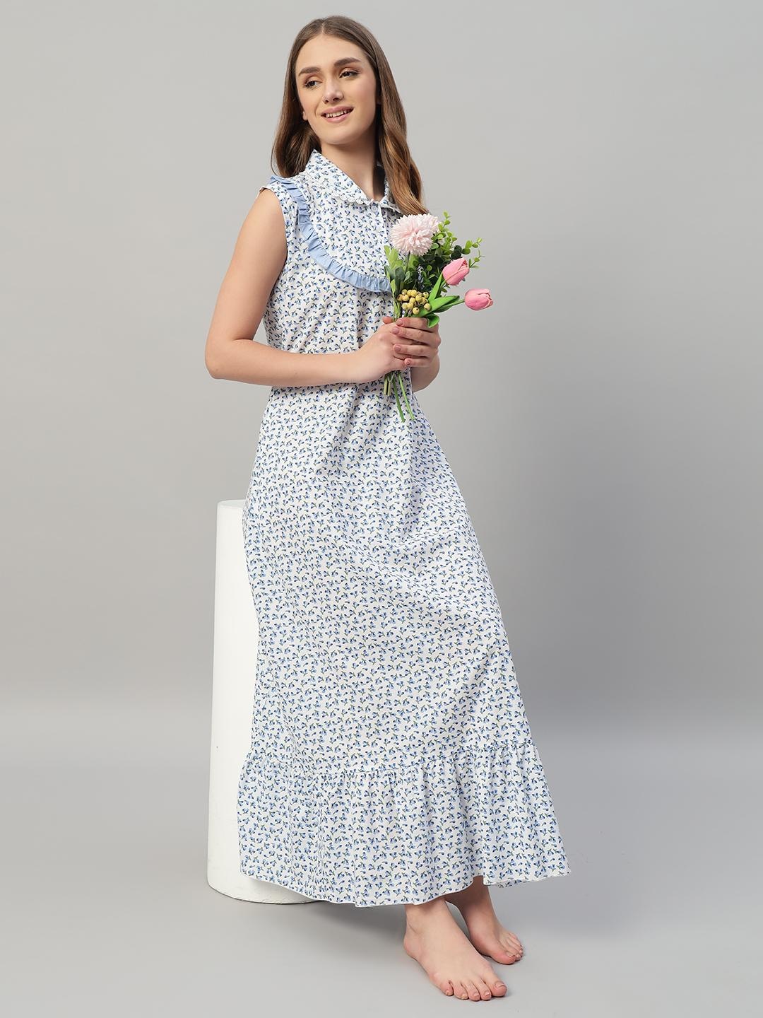 Buy 100% Cotton Printed Maxi Nightgown Long Nighty Sleepwear for Ladies ...