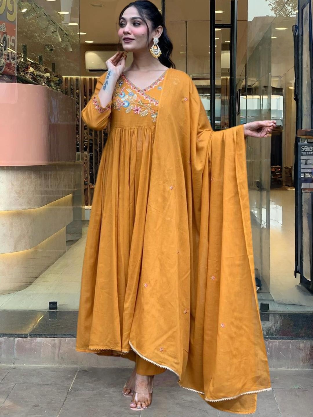 Chanderi Viscsoe Embroidered Flared Kurta Set - NAVLIK