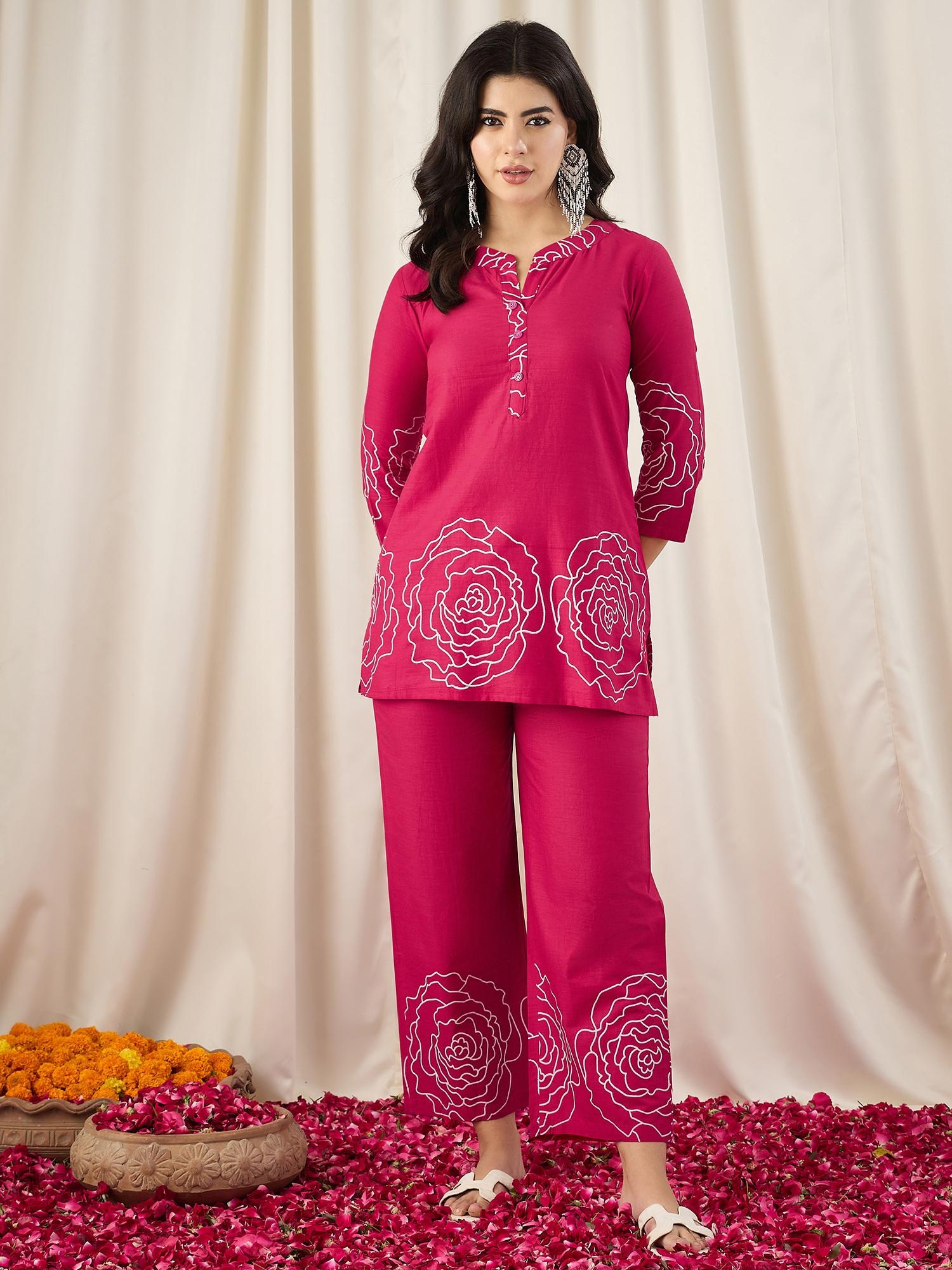 Buy Pink Cotton Printed Straight Kurta With Cotton Printed Set (NK-CS02 ...