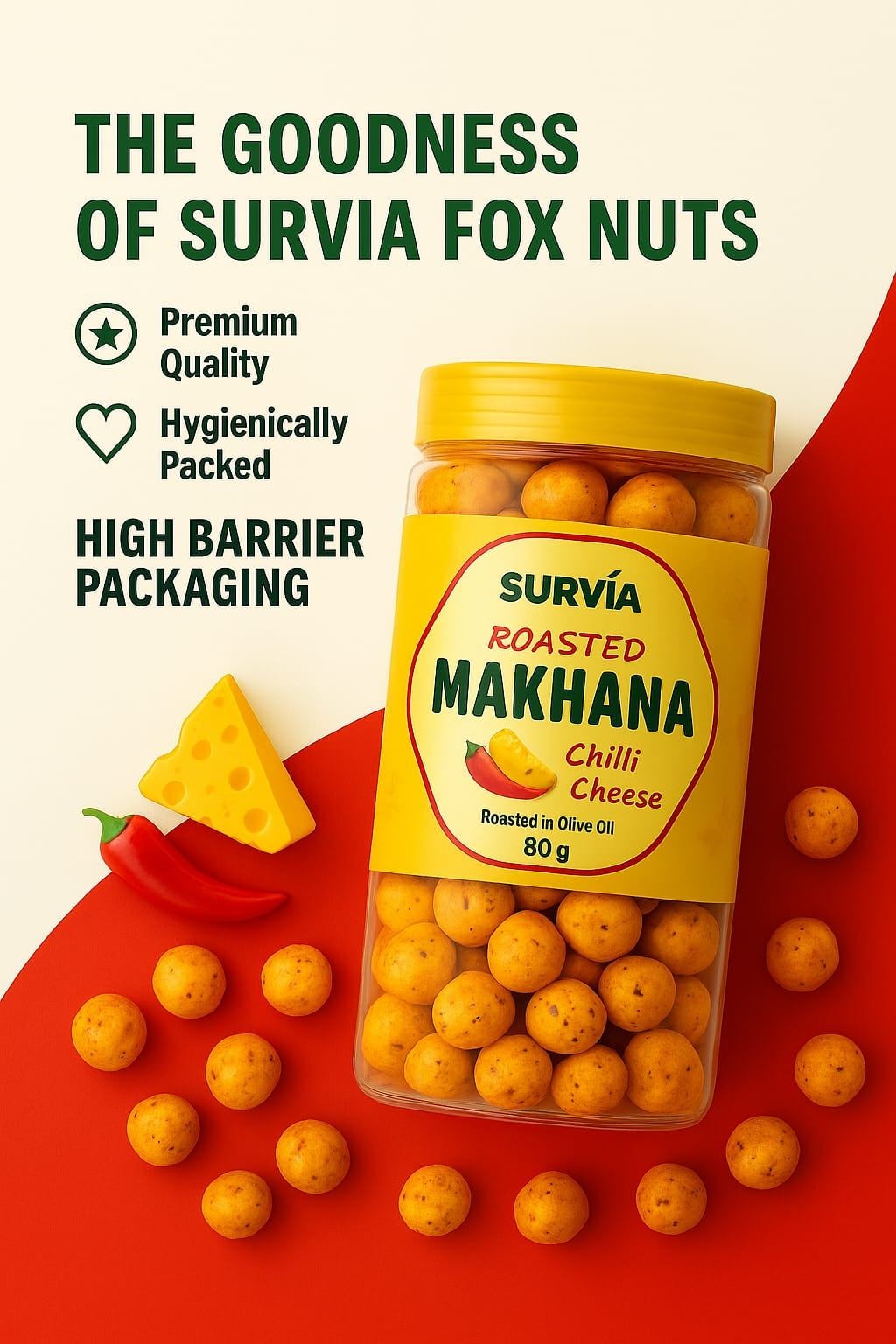 Buy Survia Roasted Chilli Cheese flavour Makhana | SURVIA FOODS