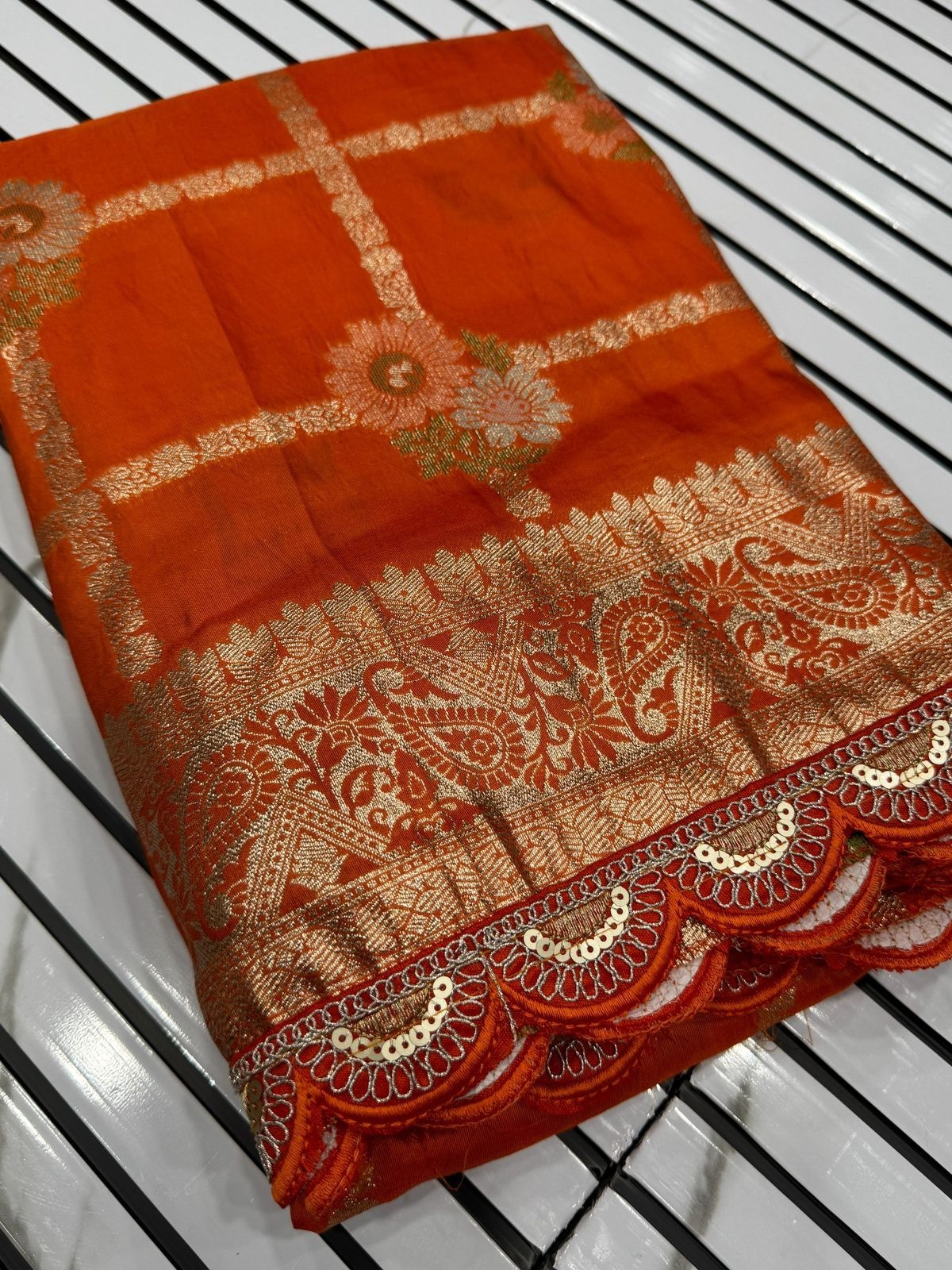 Buy Kesariya Gulmohar Zari Silk Saree | Kyara Collection