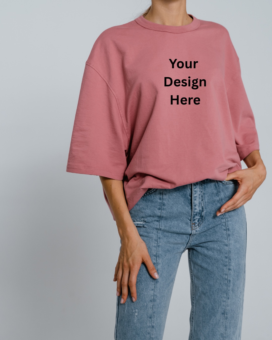 Buy Dust Pink Customized Half Sleeve Crew Neck Oversized Women's T ...