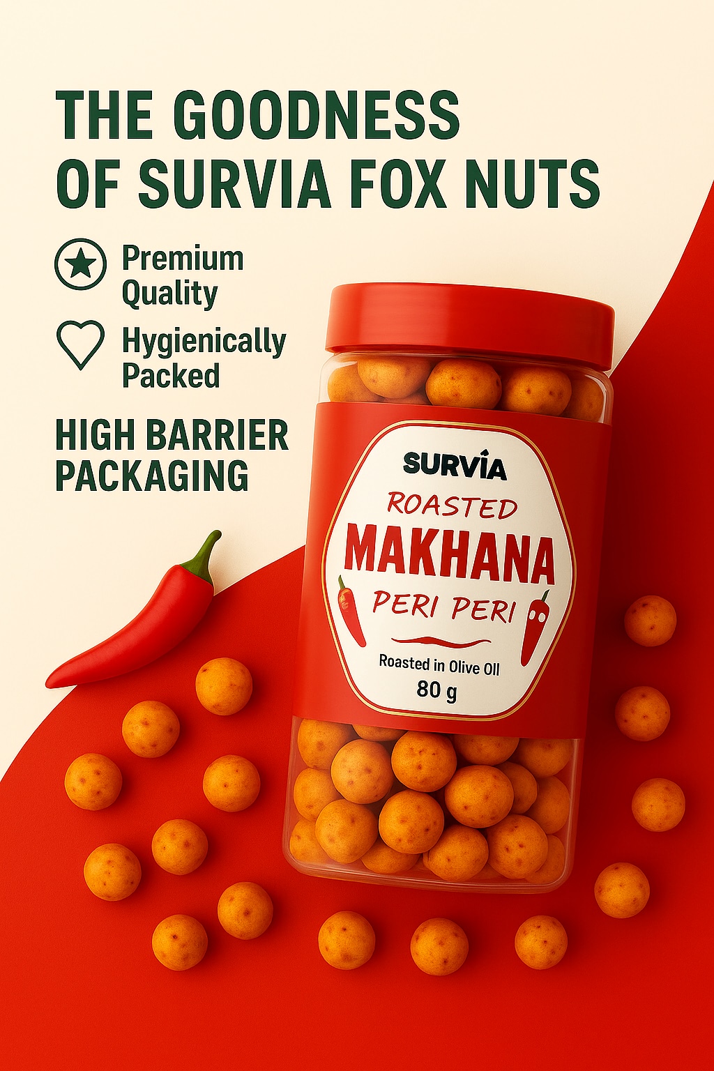 Buy Survia Roasted Makhana – Peri Peri | SURVIA FOODS