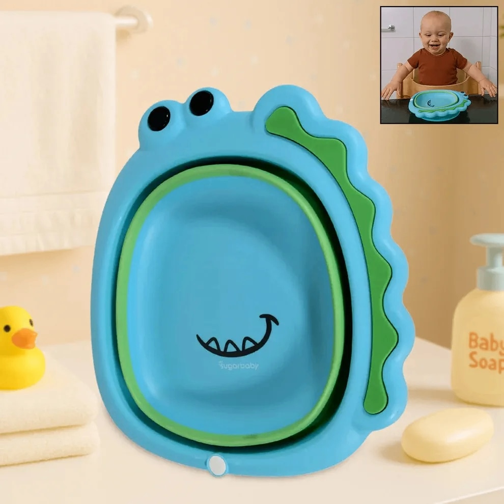 Buy (1 Pc) Sky Blue Frog Shape Foldable Baby Wash Basin, Space-Saving ...